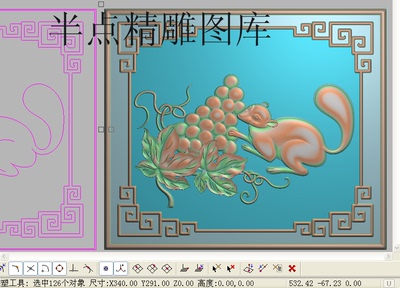 檀雕松鼠精雕图葡萄松鼠门板精品动物灰度雕刻图松鼠吃葡萄浮雕图