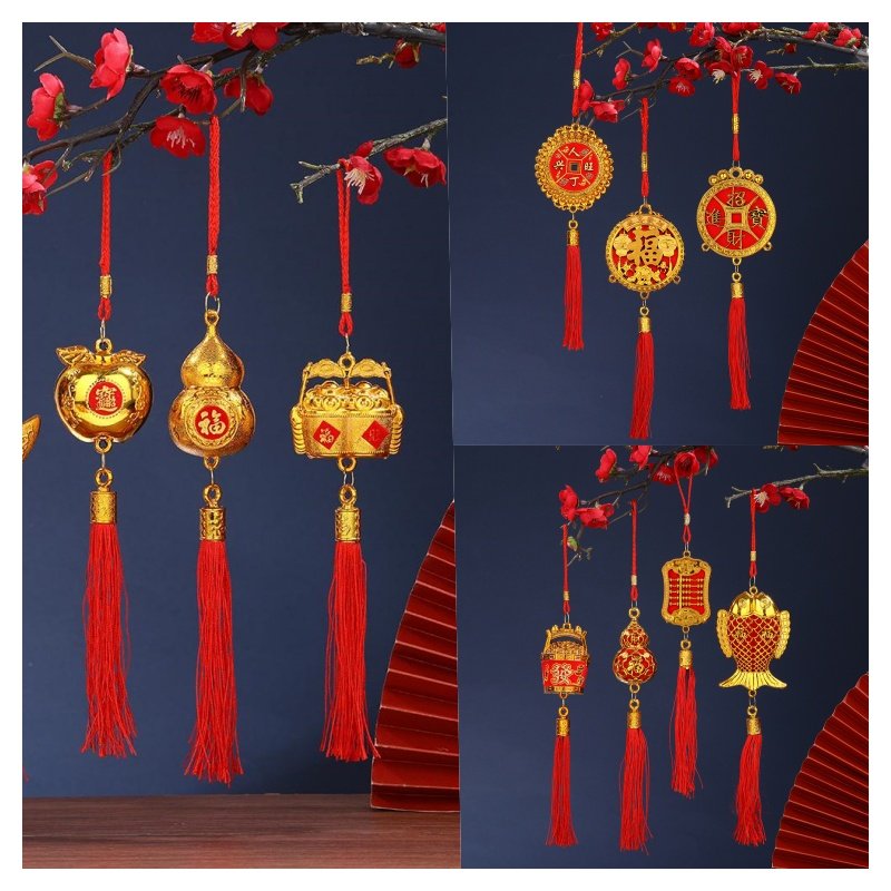 新款炮竹小挂件子孙桶钱袋装饰风车节挂饰铜钱结婚新年盆景金元宝
