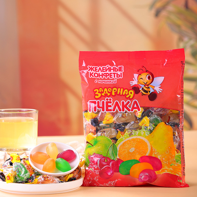 俄罗斯进口爱比可小蜜蜂软糖什锦水果夹心软糖爆浆糖零食糖果