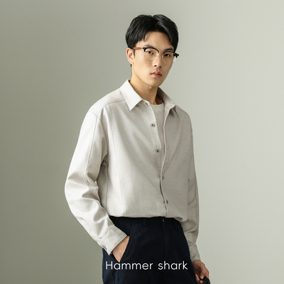 高级感通勤立领长袖衬衫男士春夏棉麻透气上衣外搭HAMMER SHARK