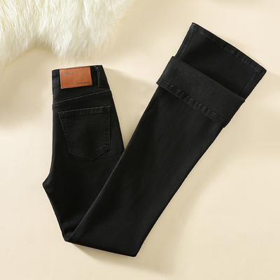 艾格复古微喇牛仔裤女2026春季新款小个子黑色高腰显瘦弹力喇叭裤