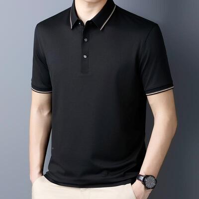 夏休季真短袖恤丝男商务闲翻领蚕桑丝衫休H25-2902闲纯色百搭体
