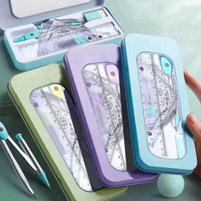 7 PCS Compass and Ruler Sets Triangle Ruler Protractor Rubbe