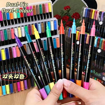 48-Color Dual-Tip Acrylic Pens Markers, Premium Acrylic Pain