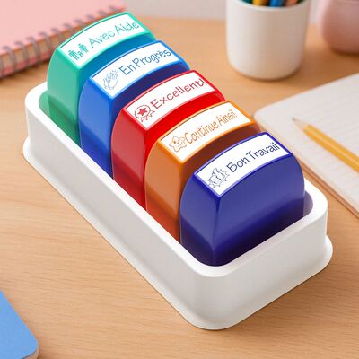 Five sets of color French teacher's comment seals and automa
