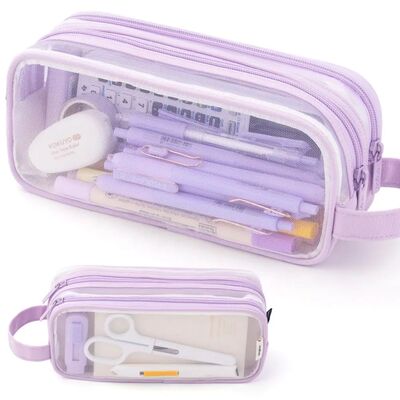 Purple Transparent Pencil Case, Large-capacity Simple Statio