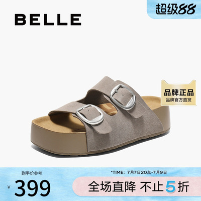 百丽生巧吐司2代舒适勃肯鞋女25夏新魔术贴外穿厚底拖鞋D5Z1DBT5
