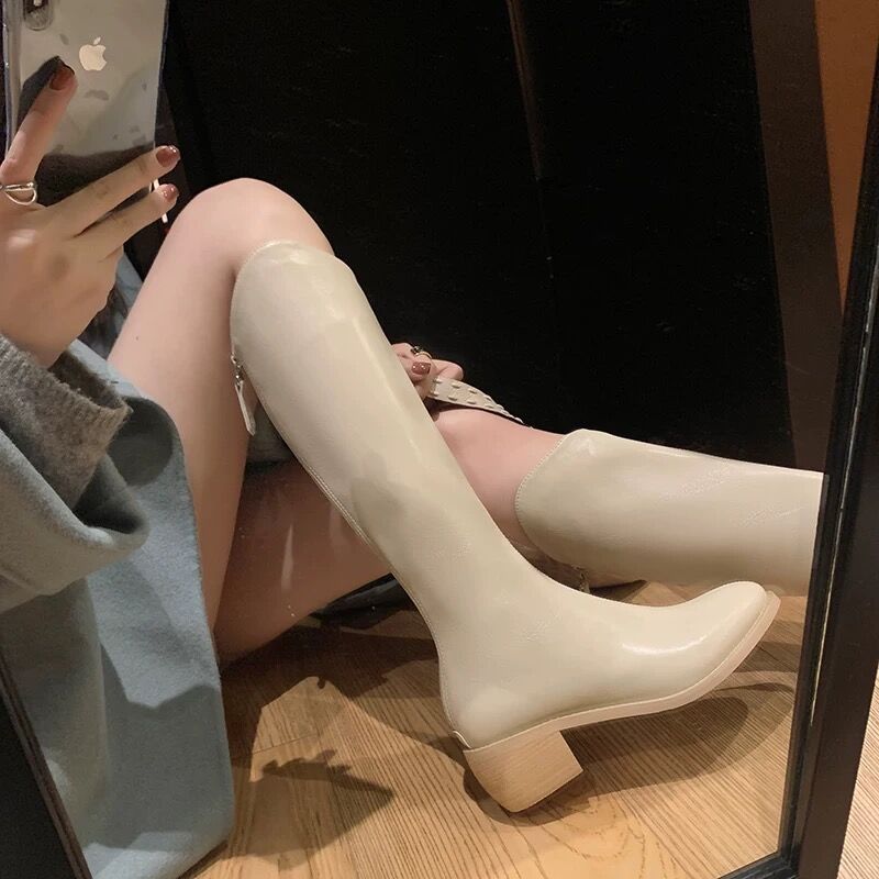 尖头长筒靴女2025新款秋冬软皮内增高小个子高跟骑士靴西部牛仔靴