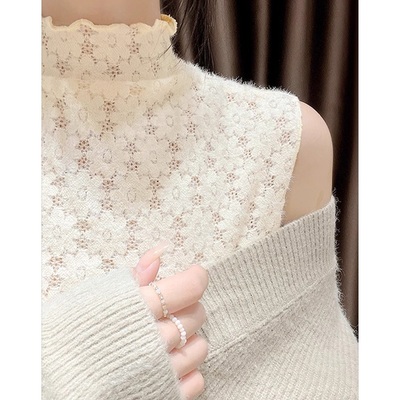 假领子百搭吊带背心女花边领蕾丝打底衫内搭木耳边无袖上衣1223r