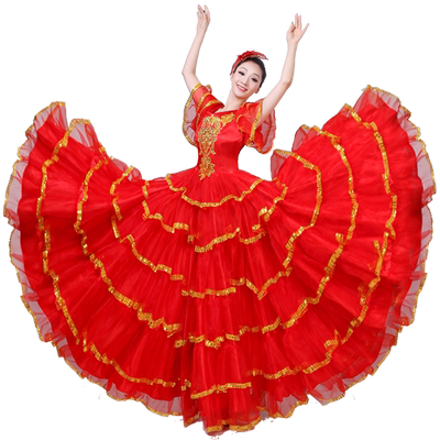 舞蹈演出服装大气女开场舞大摆裙