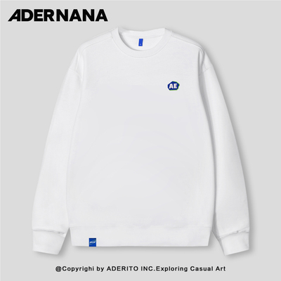 ADER NANA极简风圆领卫衣男女情侣装白色宽松长袖上衣