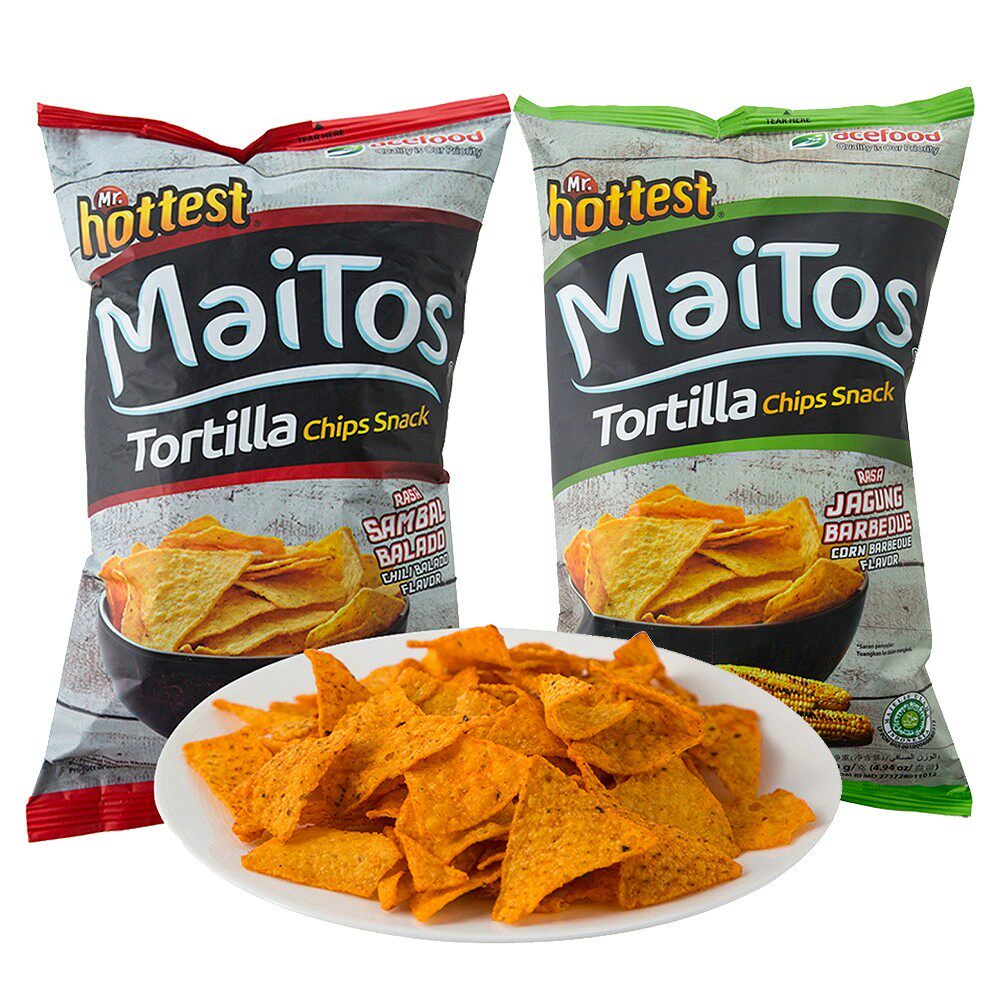 印尼Maitos玉米片140g经典烧烤味香辣味薯片膨化食品休闲网红零食