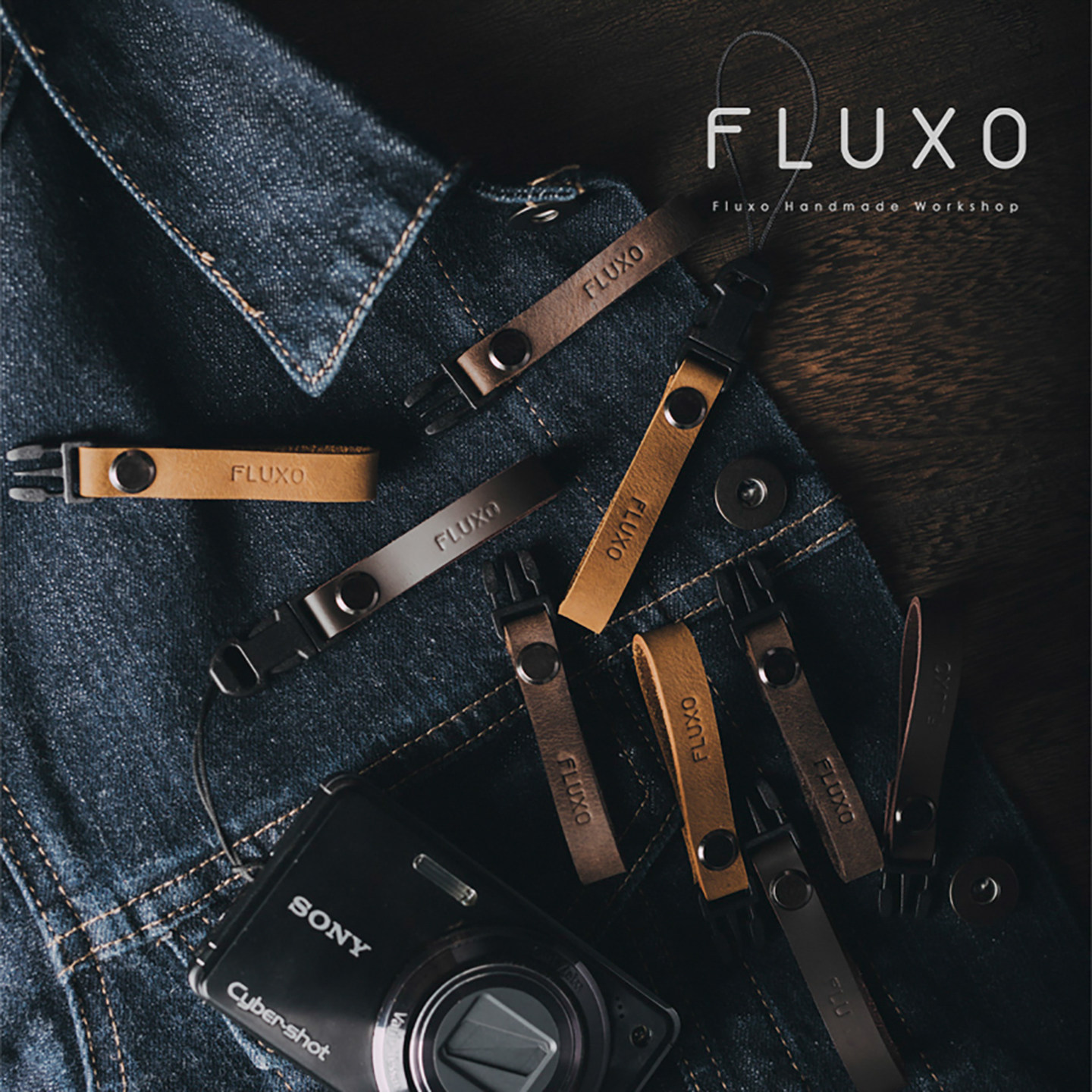 FLUXO相机小手绳指带环扣复古头层真牛皮适用于富士索尼康微单反X