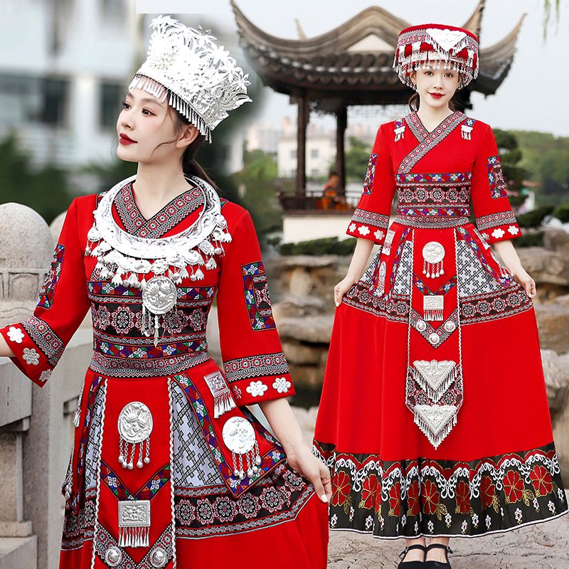 苗族套装女少数民族服饰苗疆古风民族舞台舞蹈服装瑶族演出服饰