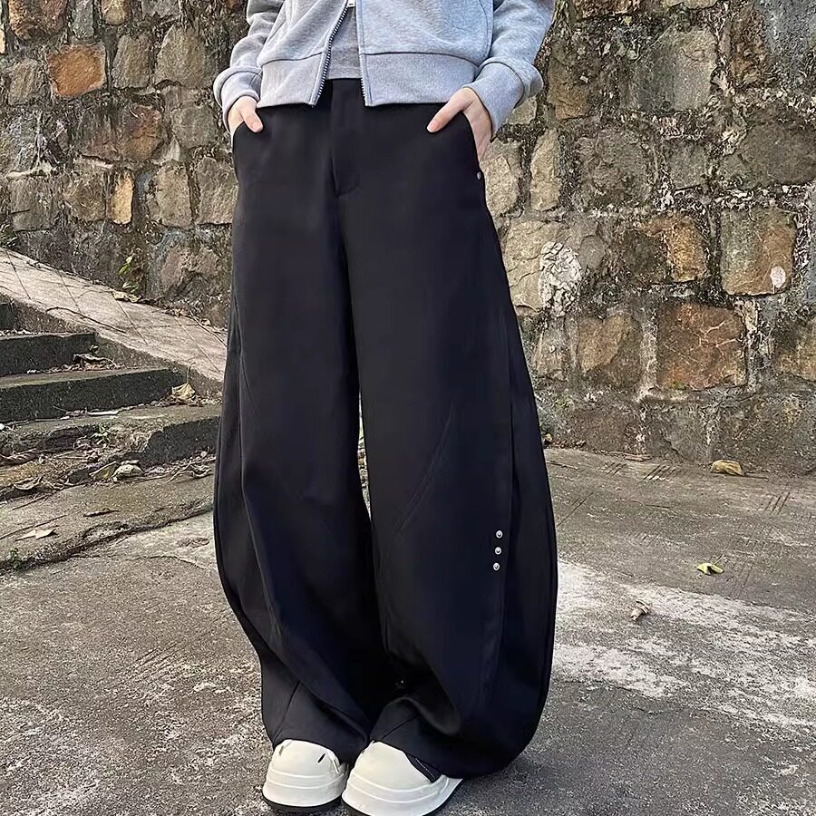 GGBAI 小众复古裁剪铆钉廓形垂感弯刀西裤cleanfit休闲阔腿长裤潮