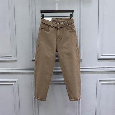 韩国2025春秋季休闲哈伦裤女高腰显瘦老爹牛仔宽松薄款卡其色长裤