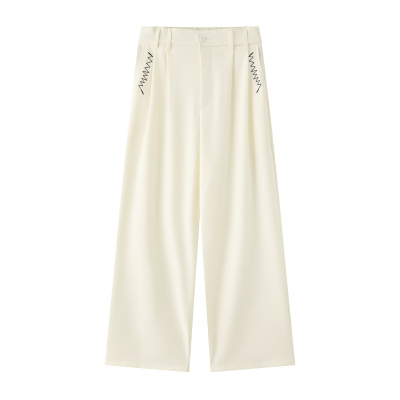 日系复古高腰阔腿纯色休闲长裤