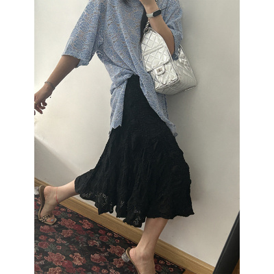 鬼鬼家 正品韩代东大门夏 小黑裙女神feel松紧弹力鱼尾摆半身裙