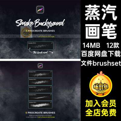 逼真烟雾文件brushset新版厚画笔蒸汽ipad雾气Pro