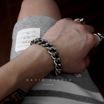 纯银德国暗黑男士朋克高逼格手链