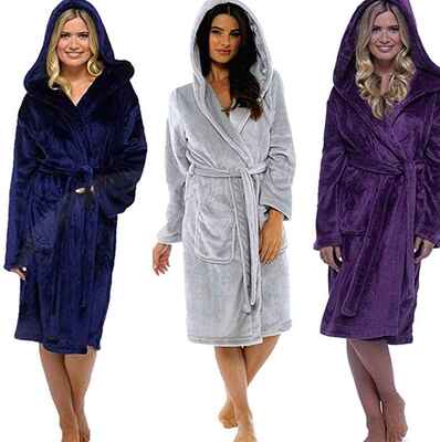 Fur Pink Bath Robe Soft Night Dressing Gown Sleepwear