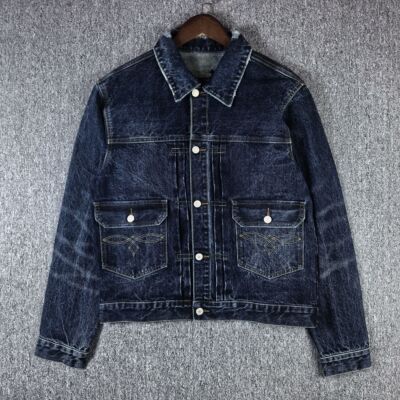 OVERALLS 卡车司机牛仔工作夹克 短款indigo复古水洗做旧磨破刺绣