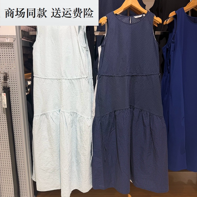 26春夏新款女装 棉麻条纹层叠连衣裙长裙/无袖裙子 484787 482788