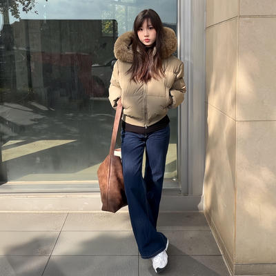 高级感复古甜妹收腰毛领短款棉服