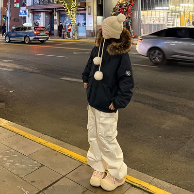 美式高街复古小个子派克棉服女