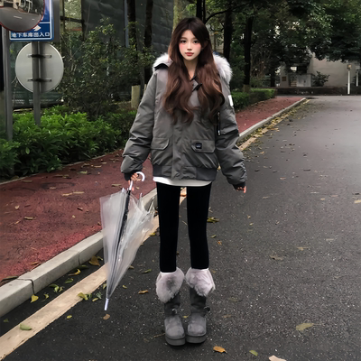 美式复古甜妹宽松百搭毛领派克服