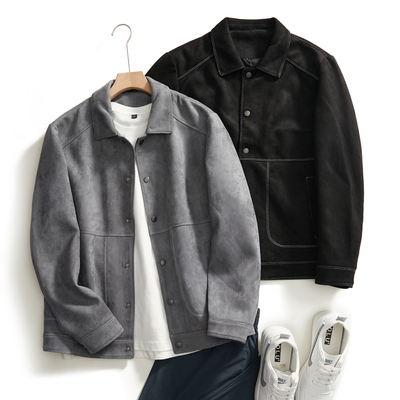 ODM出品！触感温润！ 外贸男装春季柔软细腻麂皮绒休闲夹克外套潮
