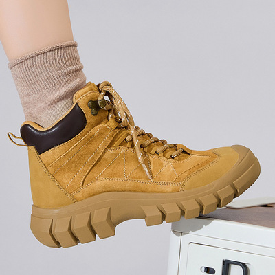 2538旅游工装户外加绒马丁靴女厚底内增高英伦风徒步登山短靴子
