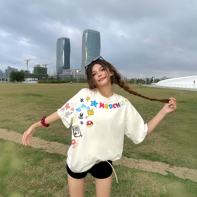 美式涂鸦卡通印花情侣潮牌短袖