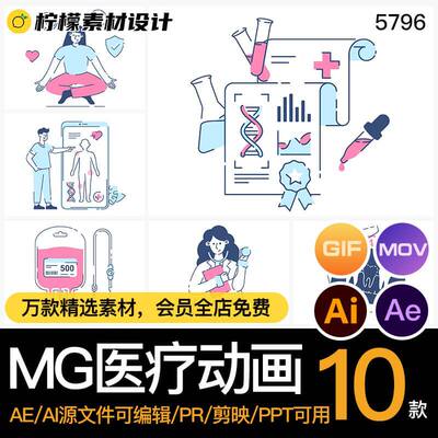 MG医生图标动画素材GIFMOVPR10款透明AEAI卡通源