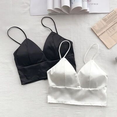 Sexy Satin Crop ops Women Wireless Bralette Crochet Top Fema