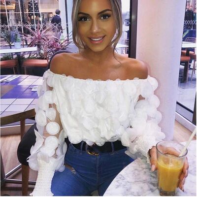 Fashion Elegant Slash Neck Puff Sleeve Blouse Women Patchwor