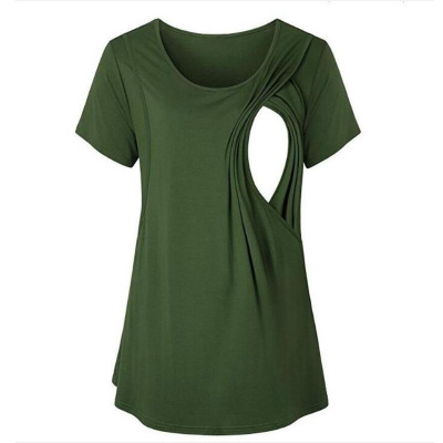 Nursing Top  Round Neck Solid Color Side Open Short-sleeved