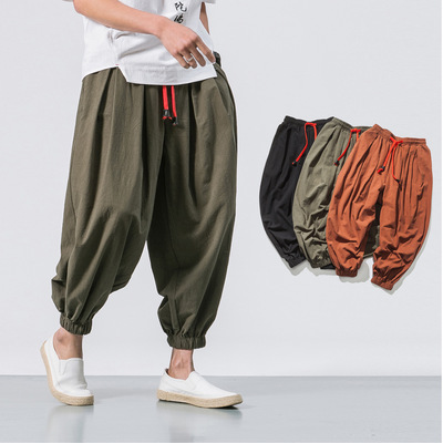 Chinese Style Japanese Style Linen Casual Pants Men's Nine-p