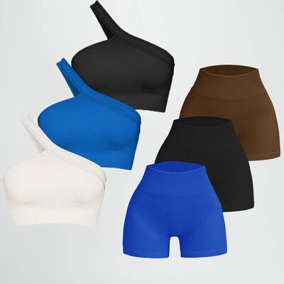 New 2024 Woman Thread Fitness Shorts Sets Skinny Sretch High