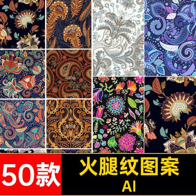 50款腰果花纹图案风佩矢量图斯利火腿AI民族背景AIAIAI无缝装饰