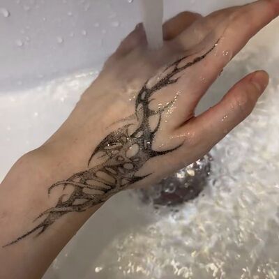 赛博风蔓延骨感草本纹身贴 暗黑系小众高级感仿真手背贴纹身贴纸