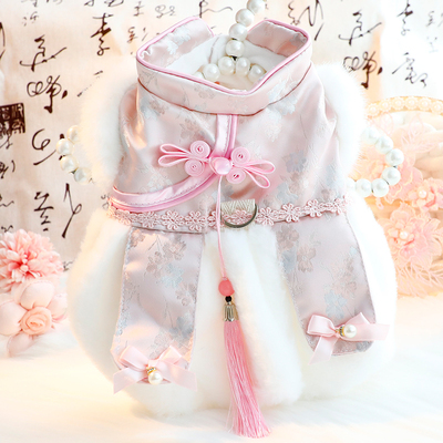 狗狗衣服秋冬装厚款猫公主裙毛绒流苏唐装汉服小型犬泰迪宠物6926