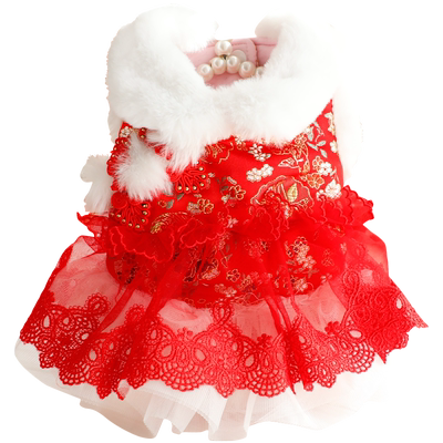 Accope猫咪狗狗织锦婚纱汉服冬裙