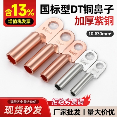 DT铜鼻子接线端子电线铜线鼻子镀锡堵油铜接头25/35/50平方铜线耳