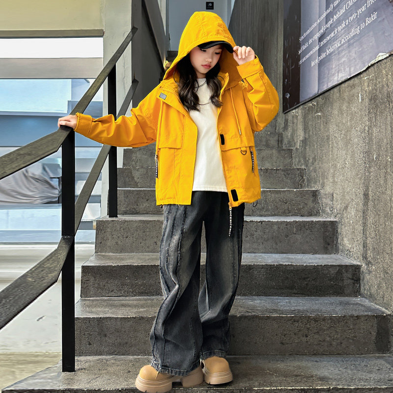 女童三合一冲锋衣2024新款中大童秋冬外套潮款休闲夹克工装裤套装