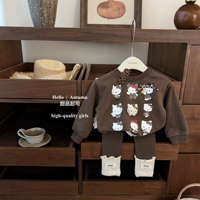 女童秋KT猫卫衣堆堆打底裤两件套