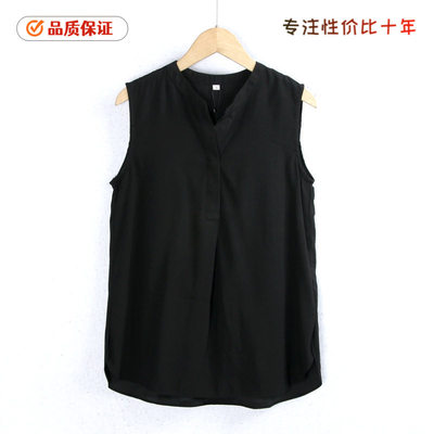 1398无袖衬衫 夏季人棉v领显瘦气质开叉时尚气质薄款冰凉小衫外贸