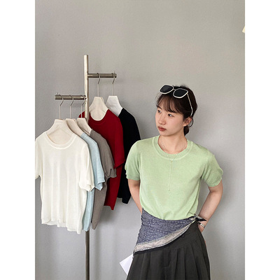 江左 2026夏季爆款纯色短袖T恤女正肩内搭韩系宽松ootd穿搭 U1498