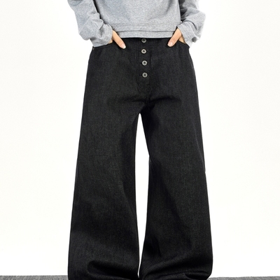 排扣门襟弯刀牛仔裤男春秋季