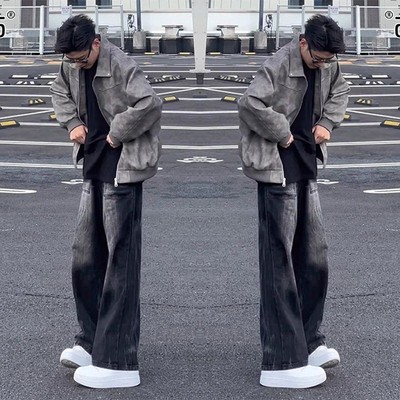 水洗做旧渐变潮牌牛仔裤男